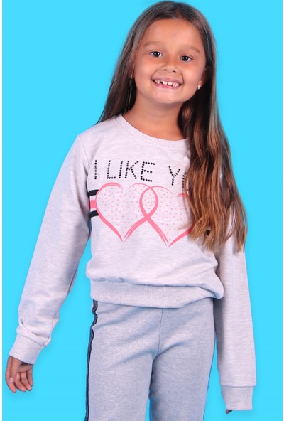 Breeze Kız Çocuk Sweatshirt Göbek Üstü Kalpli Beyaz 5-10 Yaş