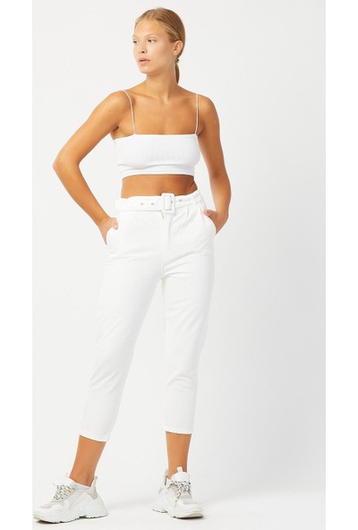 Epaavm Kalın Kemerli Yüksek Bel Keten Pantolon