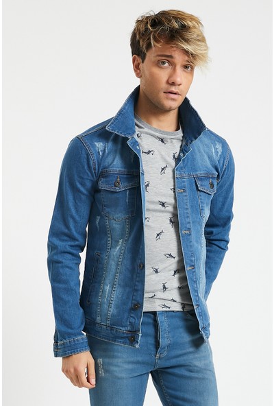 Serseri Jeans Slim Fit Destroy Detaylı Likralı Erkek Mavi Renk Kot Ceket Serseri Jeans Slim Fit Destroy Detaylı Likralı Erkek Mavi Renk Kot Ceket