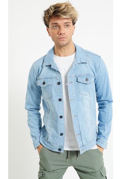 Serseri Jeans Slim Fit Likralı Erkek Buz Mavi Kot Ceket Serseri Jeans Slim Fit Likralı Erkek Buz Mavi Kot Ceket