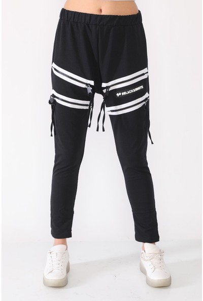 Alışveriş Sokağı Özel Seri Fermuar Detaylı Kadın Şalvar Pantolon Beyaz XL