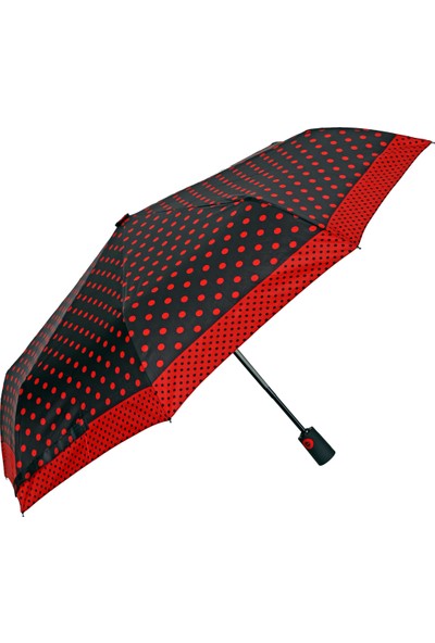 Umbrella Şemsiye Siyah Kırmızı Puanteli