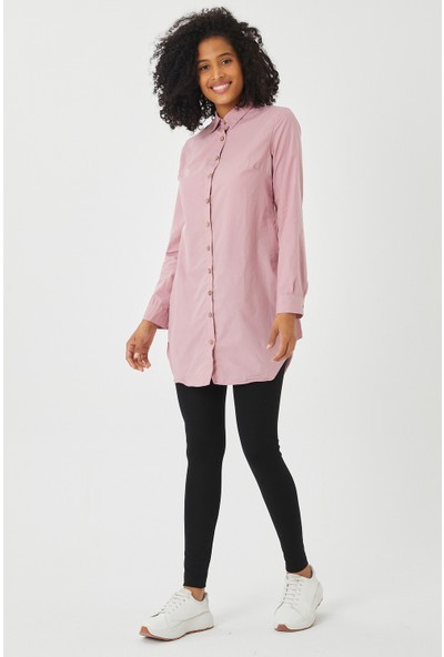 Maldia Düğmeli Gül Kurusu Büyük Beden Tunik Gül Kurusu 48