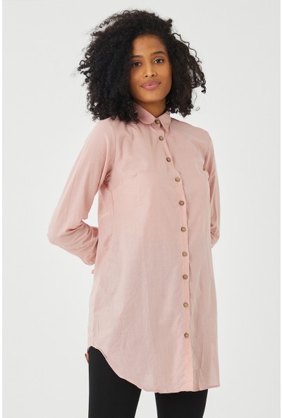 Maldia Düğmeli Pudra Büyük Beden Tunik Pudra 48