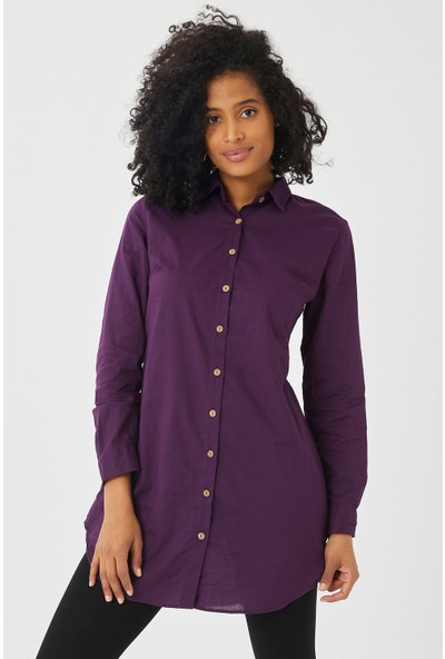 Maldia Düğmeli Mor Büyük Beden Tunik Mor 38