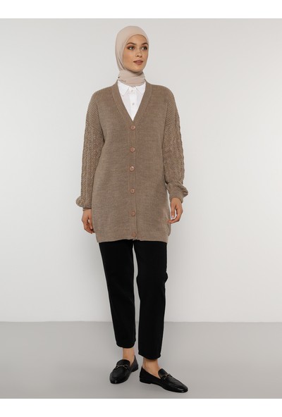 Refka Düğmeli Triko Hırka Vizon Refka Düğmeli Triko Hırka Vizon
