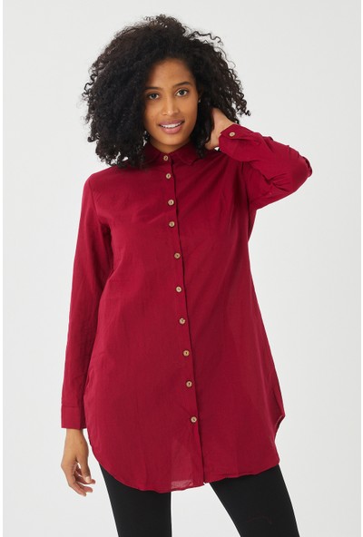 Maldia Düğmeli Bordo Büyük Beden Tunik Bordo 44