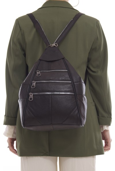 Fume London Kahverengi Kadın Hakiki Deri Omuz- ve Sırt Çantası FB3108