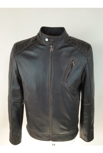 Rodos Deri Erkek Siyah Hakiki Deri Ceket Mont