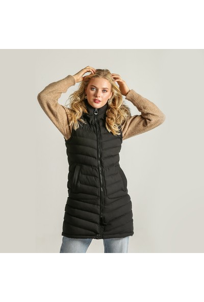 Kürk Şapkalı Uzun Şişme Yelek AB-K59010LNS