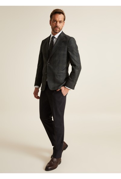 Bisse Klasik Fit 6 Drop Platinum Ekoseli Ceket Bisse Klasik Fit 6 Drop Platinum Ekoseli Ceket