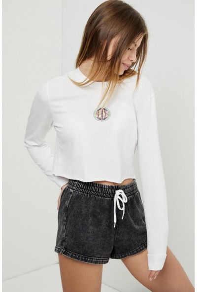 Vans Kadın Beyaz Ovaloid Long Sleeve Crop Tişört V628397