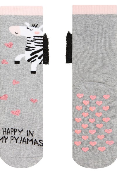 Açık Gri Melanj Kız Çocuk Zebra Soket Çocuk