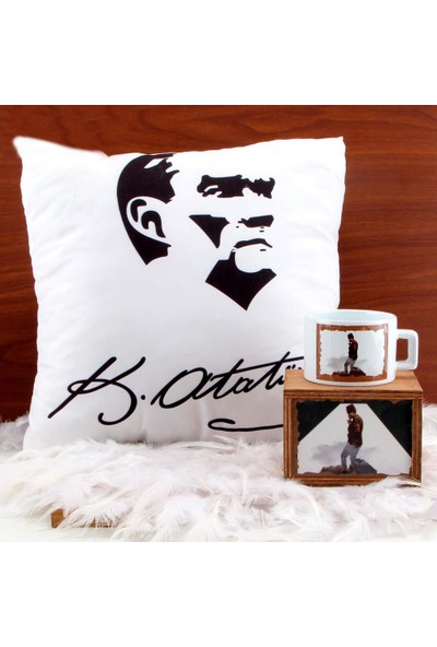 Hediyekanalı Atatürk Tasarımlı Hediye Seti Atatürk Yastık Atatürk Ahşap Kutulu Kupa Hediyekanalı Atatürk Tasarımlı Hediye Seti Atatürk Yastık Atatürk Ahşap Kutulu Kupa