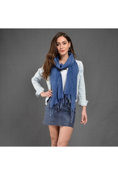 Dosimira Kadın Mavi Denim Taşlama Pamuklu Fular