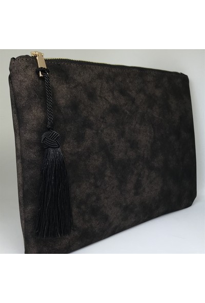 Sisterlish Clutch Portföy Püsküllü Sisterlish Exclusive Collection Siyah Kahverengi Terra