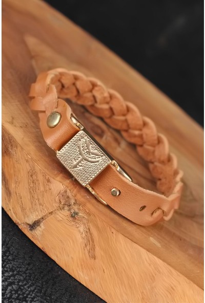 Renocar Kahverengi Örgü Model Metal Aksesuarlı Deri Erkek Bileklik