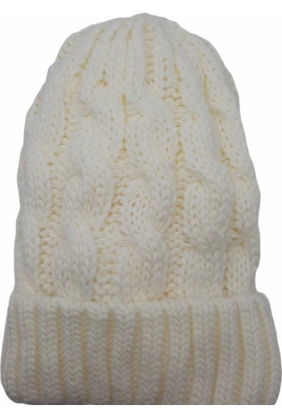 Qniay Beyaz Bere Katlanabilir Triko Örgü Kadın Bere