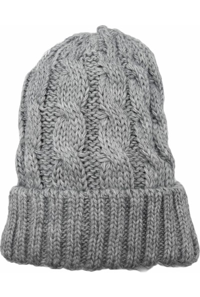 Qniay Gri Bere Katlanabilir Triko Örgü Kadın Bere