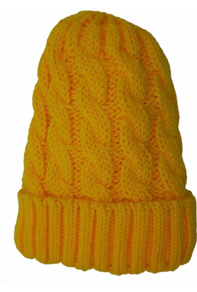 Qniay Sarı Bere Katlanabilir Triko Örgü Kadın Bere