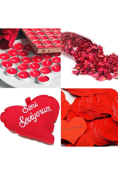 Deco Elit 1000 Adet Kuru Gül + 25 Adet Tealight Mum + 365 Gün Söz Kartları + Seni Seviyorum Yastık Deco Elit 1000 Adet Kuru Gül + 25 Adet Tealight Mum + 365 Gün Söz Kartları + Seni Seviyorum Yastık