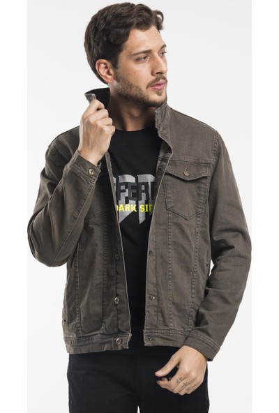 Shoppingdimoda Electra Haki Düğmeli Kot Ceket