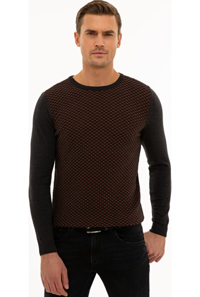 Pierre Cardin Antrasit Melanj Slim Fit Bisiklet Yaka Triko Kazak 50233737-VR081 Pierre Cardin Antrasit Melanj Slim Fit Bisiklet Yaka Triko Kazak 50233737-VR081