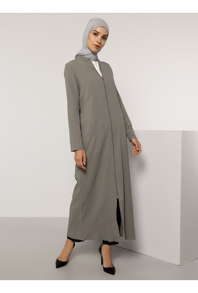 Tavin Fermuarlı Ferace Gri