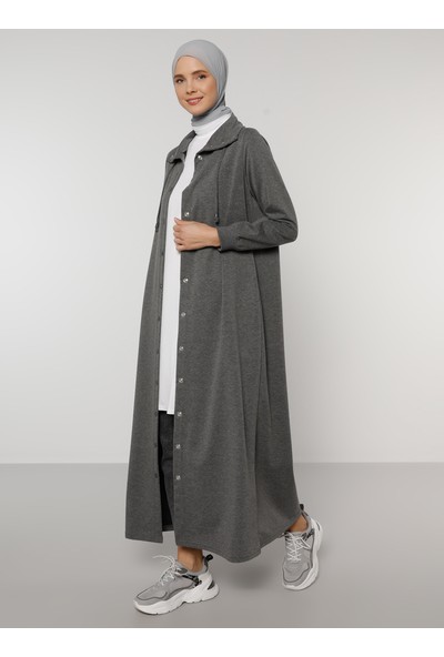 Benin Yüksek Yaka Çıtçıtlı Pardesü Antrasit