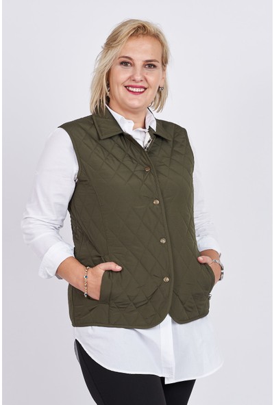 Desen Triko Kadın Baklava Desenli Yelek 0248437 Yeşil