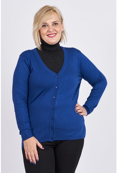 Desen Triko Kadın Düğme Kapamalı Hırka 0249008 Saks