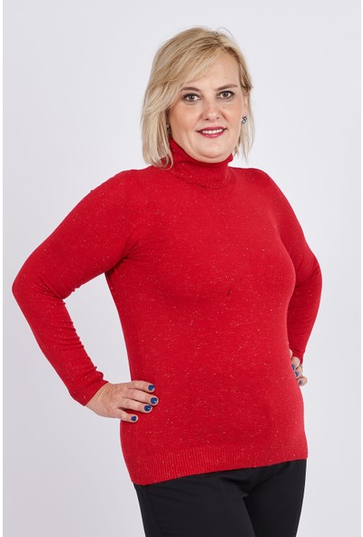 Desen Triko Kadın Balıkçı Yaka Kazak 0249366 Kırmızı