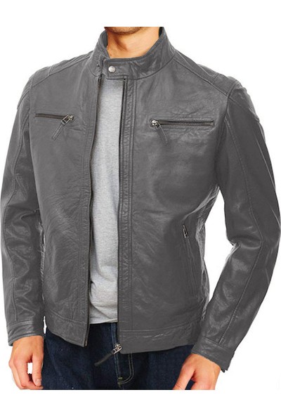 Laverapelle Erkek Gri Deri Ceket (1501394)