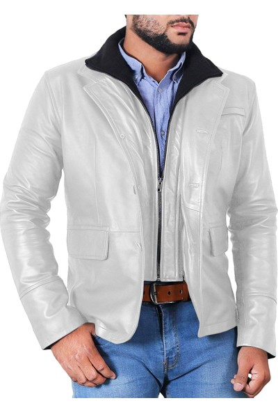 Laverapelle Erkek Beyaz Deri Ceket (1501641)
