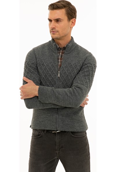 Pierre Cardin Erkek Füme Slim Fit Triko Hırka 50227674-Vr058 Pierre Cardin Erkek Füme Slim Fit Triko Hırka 50227674-Vr058