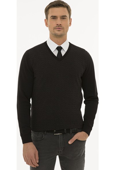 Pierre Cardin Erkek Siyah Slim Fit Triko Kazak 50233718-Vr046