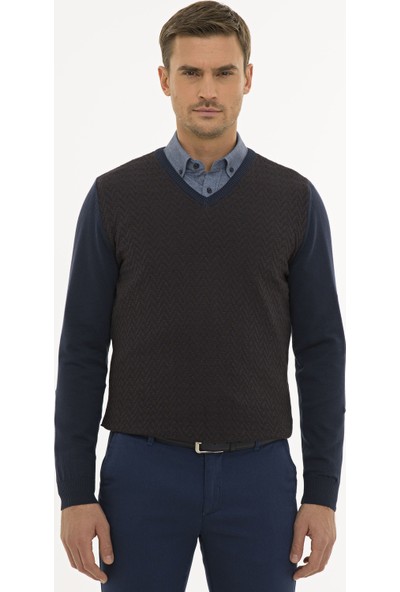 Pierre Cardin Erkek Lacivert Slim Fit Triko Kazak 50233718-Vr033