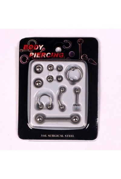 İstanbul Bijuteri Piercing 5'li Set 316L Çelik Gri