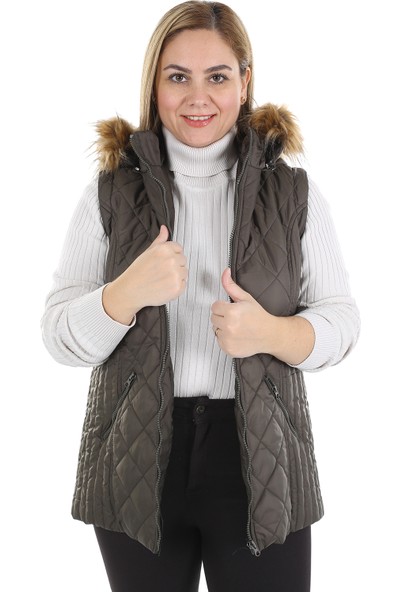 Brendon Kadın Büyük Beden Yelek Y410 Haki/khaki 20W53000410
