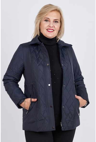 Desen Triko Kadın Baklava Desenli Mont 02420428 Lacivert