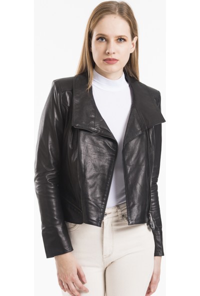 Deri Effect Kadın Siyah Deri Ceket