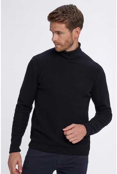 Hemington Boğazlı Saf Kaşmir Lacivert Kazak