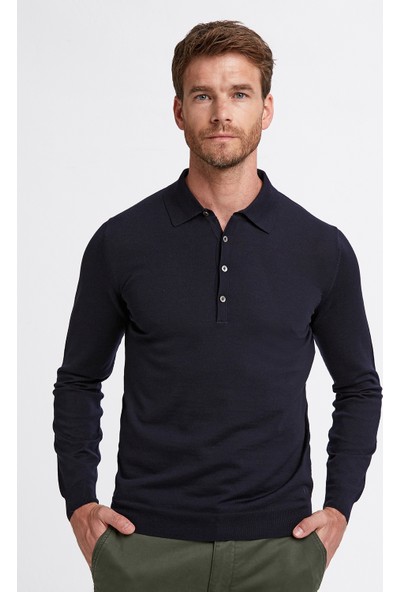 Hemington Polo Yaka Lacivert Merino Yün Triko Hemington Polo Yaka Lacivert Merino Yün Triko