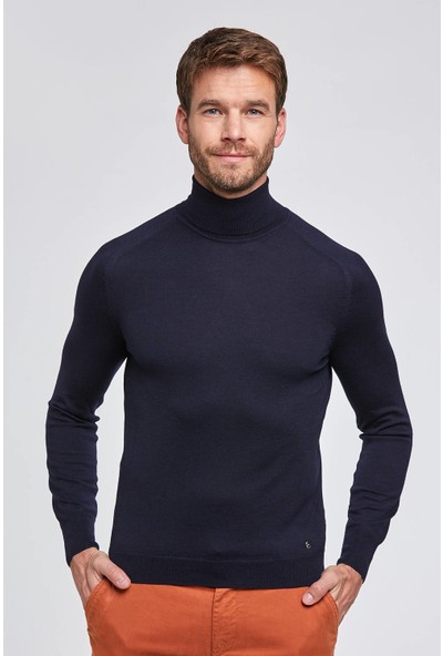 Hemington Boğazlı Slim Fit Lacivert Merino Yün Triko Hemington Boğazlı Slim Fit Lacivert Merino Yün Triko