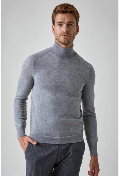 Hemington Boğazlı Slim Fit Açık Gri Merino Yün Triko Hemington Boğazlı Slim Fit Açık Gri Merino Yün Triko