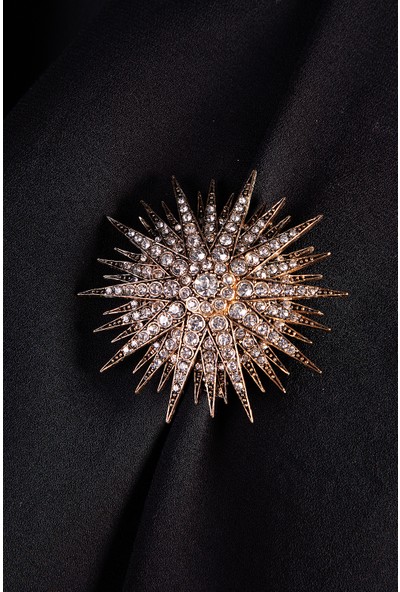 PIERPARIS BROŞ OTANTIK DESENLİ KİRSTAL TAŞLİ BRONZ MADEN ***