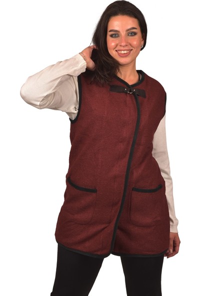 Ultimod Kiremit Cep Detaylı Büyük Beden Kadın Yelek ULT3825