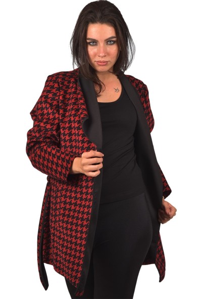 Ultimod Kırmızı Piyedepul Büyük Beden Kadın Hırka ULT3831