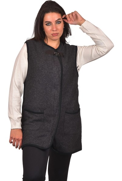 Ultimod Antrasit Cep Detaylı Büyük Beden Kadın Yelek ULT3825 Ultimod Antrasit Cep Detaylı Büyük Beden Kadın Yelek ULT3825