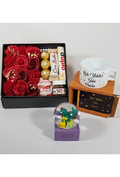 Hanbeyi Yeni İş Gül Kutusunda Çikolata Kutulu Kupa Kar Küresi Set